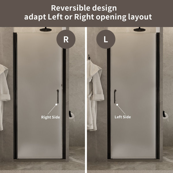 ExBrite 32 - 33 3/8'' W x 72'' H Pivot Door Frameless Shower Door with Frosted Glass & Reviews ...